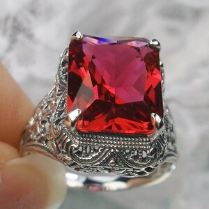 Ruby Ring/ Sterling Silver/ 5ct Rectangle Cut Simulated Red Ruby ...