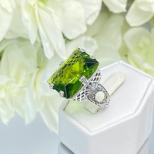Peridot Ring | 925 Sterling Silver | Big 30ct Rectangle Simulated Green ...