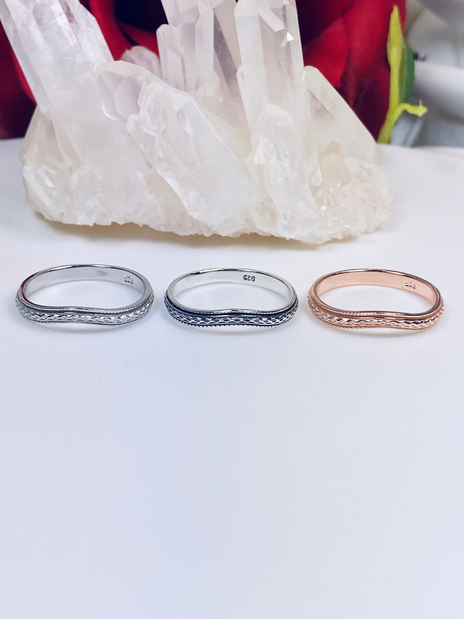 Braid Curved Band Ring / Sterling Silver White Gold or Rose - Etsy