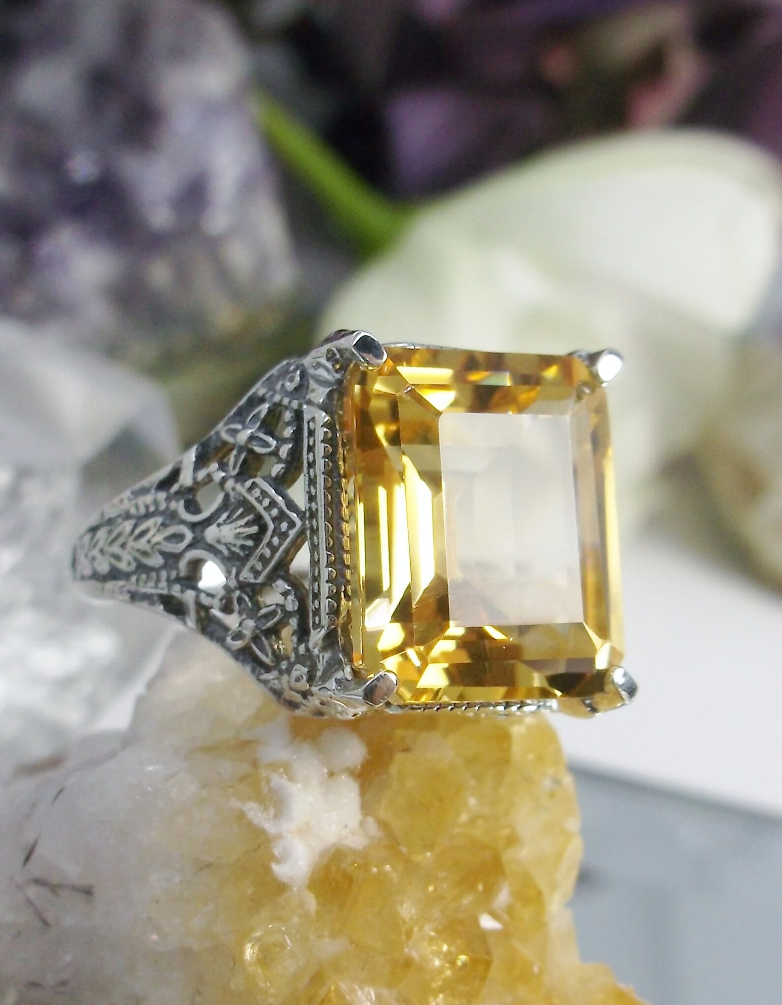 Natural Yellow Citrine Ring Sterling Silver 5.17ct Natural Lemon Yellow ...