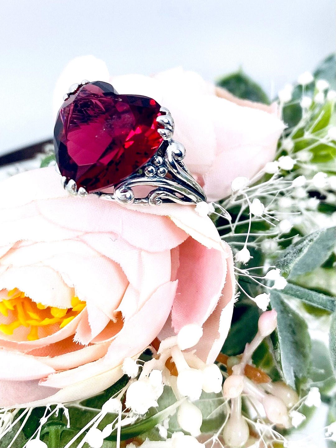 Heart Red Ruby Ring | Size 6.5 | Sterling Silver Big Love Leaf Claw ...
