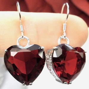 Red Ruby Earrings/ Solid Sterling Silver/ Simulated Ruby Gemstone Heart Dangle [custom Made ...