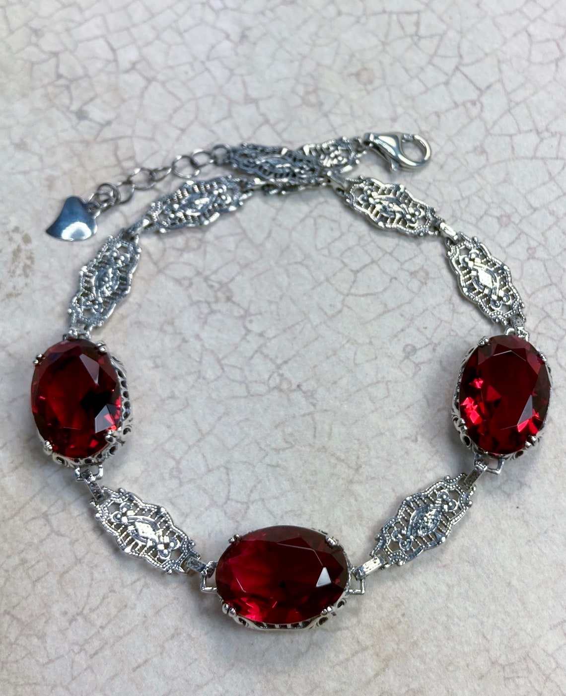 Red Ruby Bracelet/ Sterling Silver/ Oval Simulated Red Ruby - Etsy