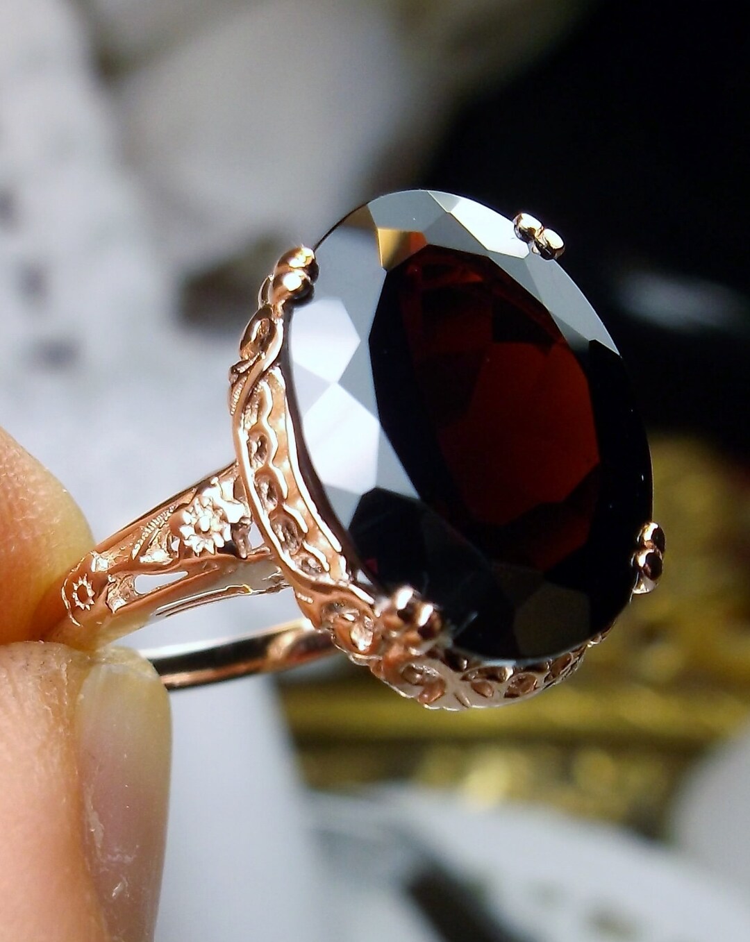 Natural Garnet Ring Rose Gold Plate Sterling Silver or 10K/14K ...