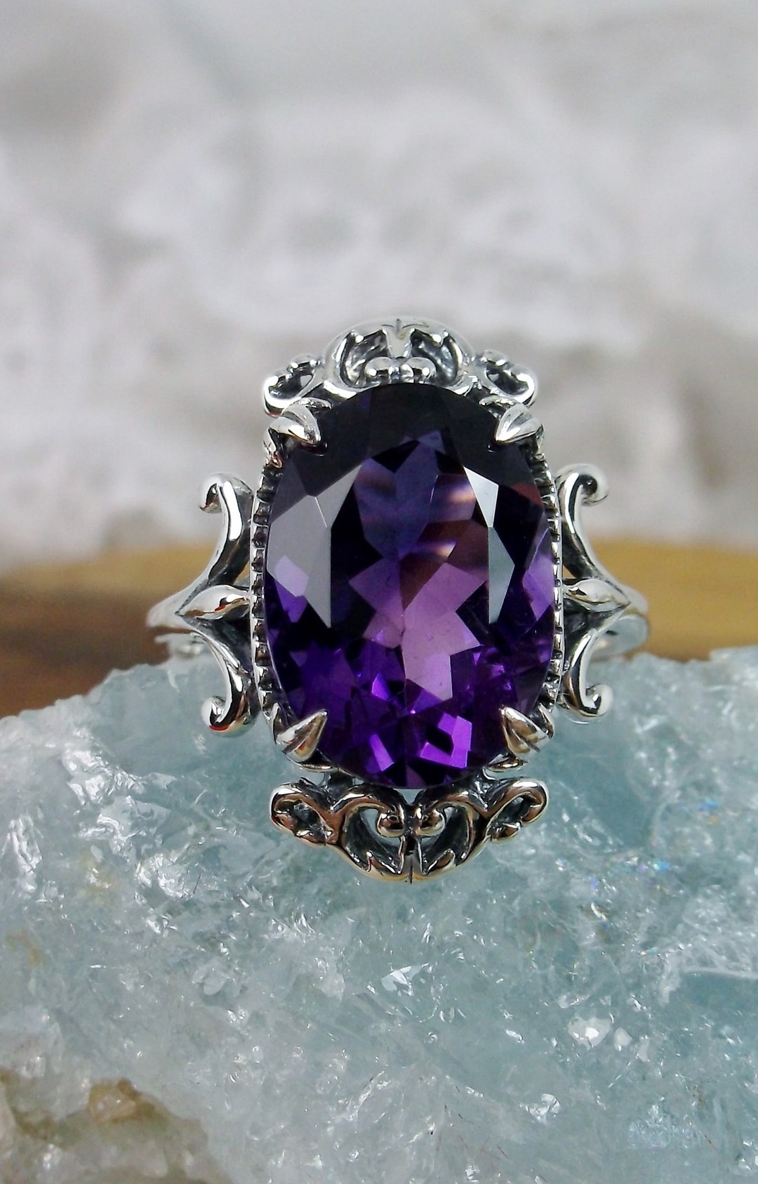 Natural Amethyst Ring/ Size 6 /solid Sterling Silver/ 7ct Oval Cut ...