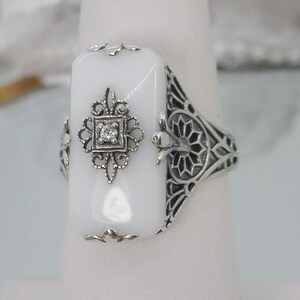 White Inset Stone Ring Sterling Silver/ Embellished Gem & CZ ...