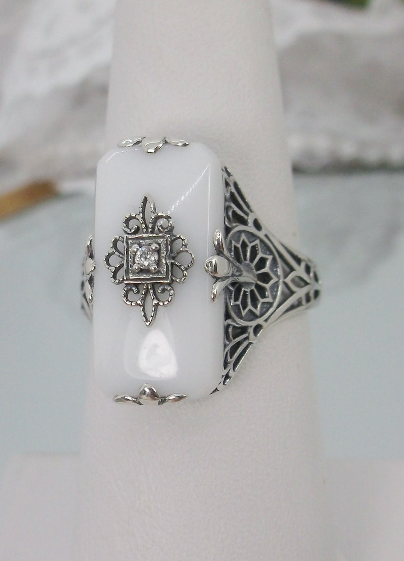 White Inset Stone Ring/ Sterling Silver/ Embellished Gem & CZ - Etsy