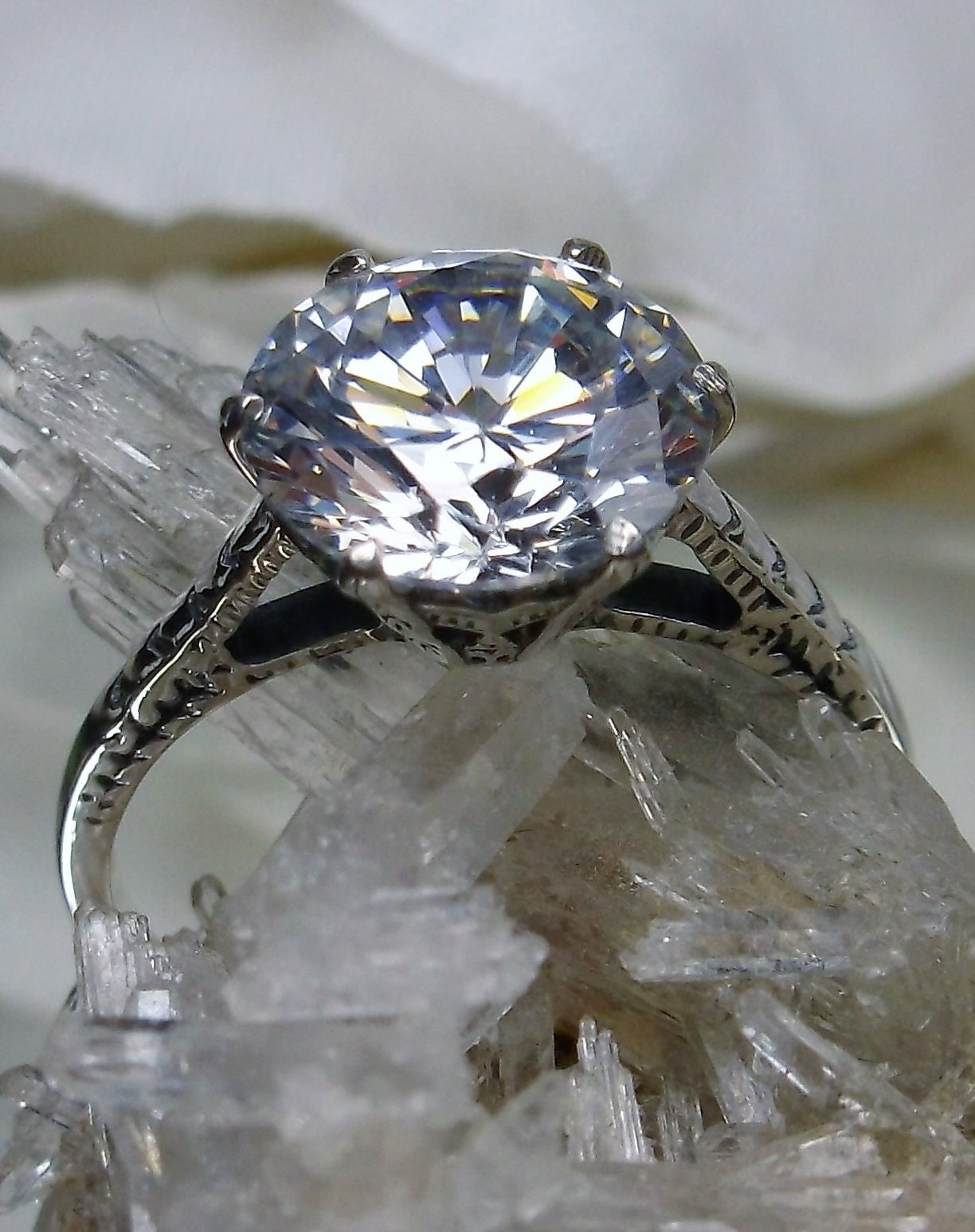 White Gemstone Ring/ Sterling Silver/ 2ct Round Cut White Gem | Etsy