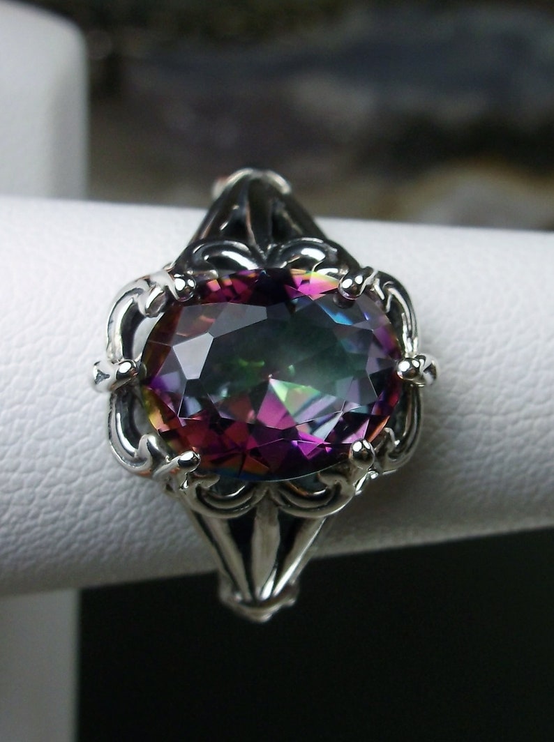 Mystic Topaz Ring/ Solid Sterling Silver/ 4ct Oval Simulated Mystic ...
