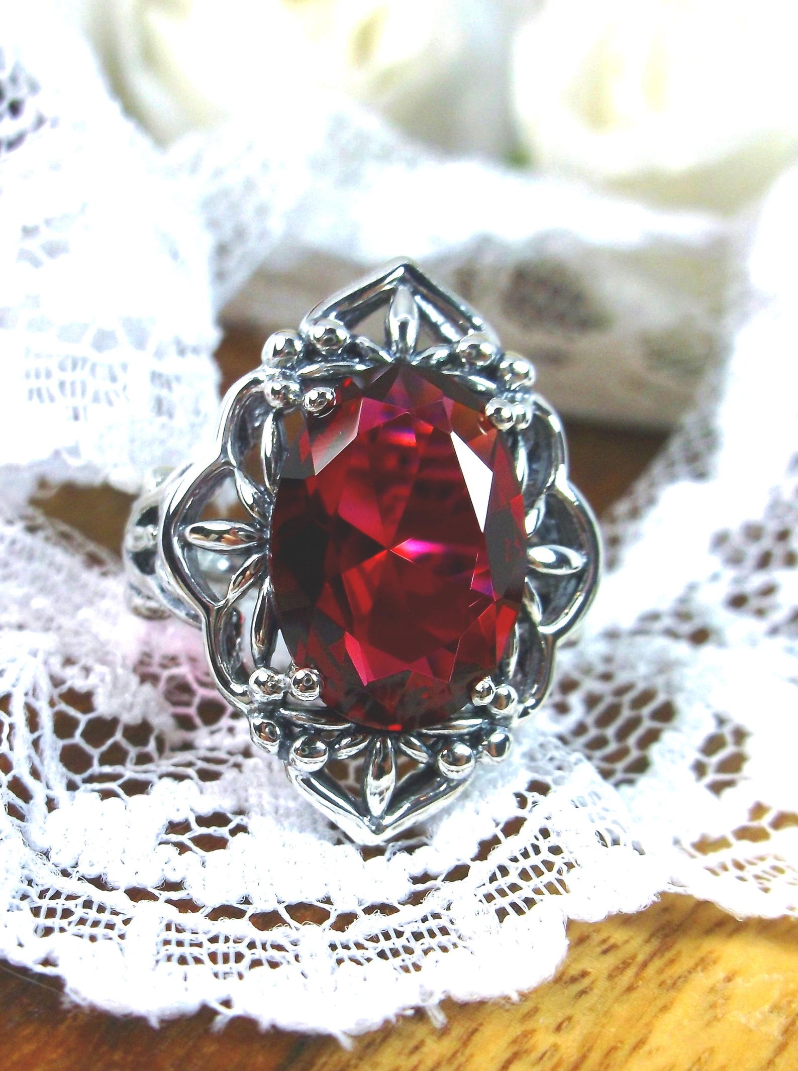 Ruby Ring / Oval Cut 6ct Gem With Gothic Sterling Silver Filigree ...