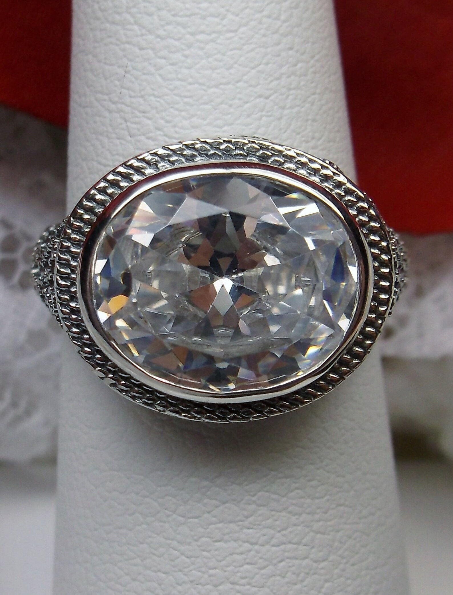 White CZ Ring/ Solid Sterling Silver/ Oval Bezel Cubic | Etsy