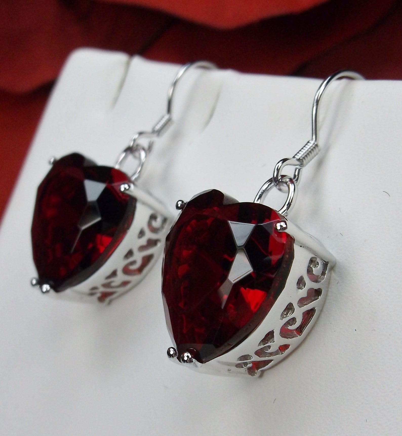 Red Ruby Earrings/ Solid Sterling Silver/ Simulated Ruby Gemstone Heart ...