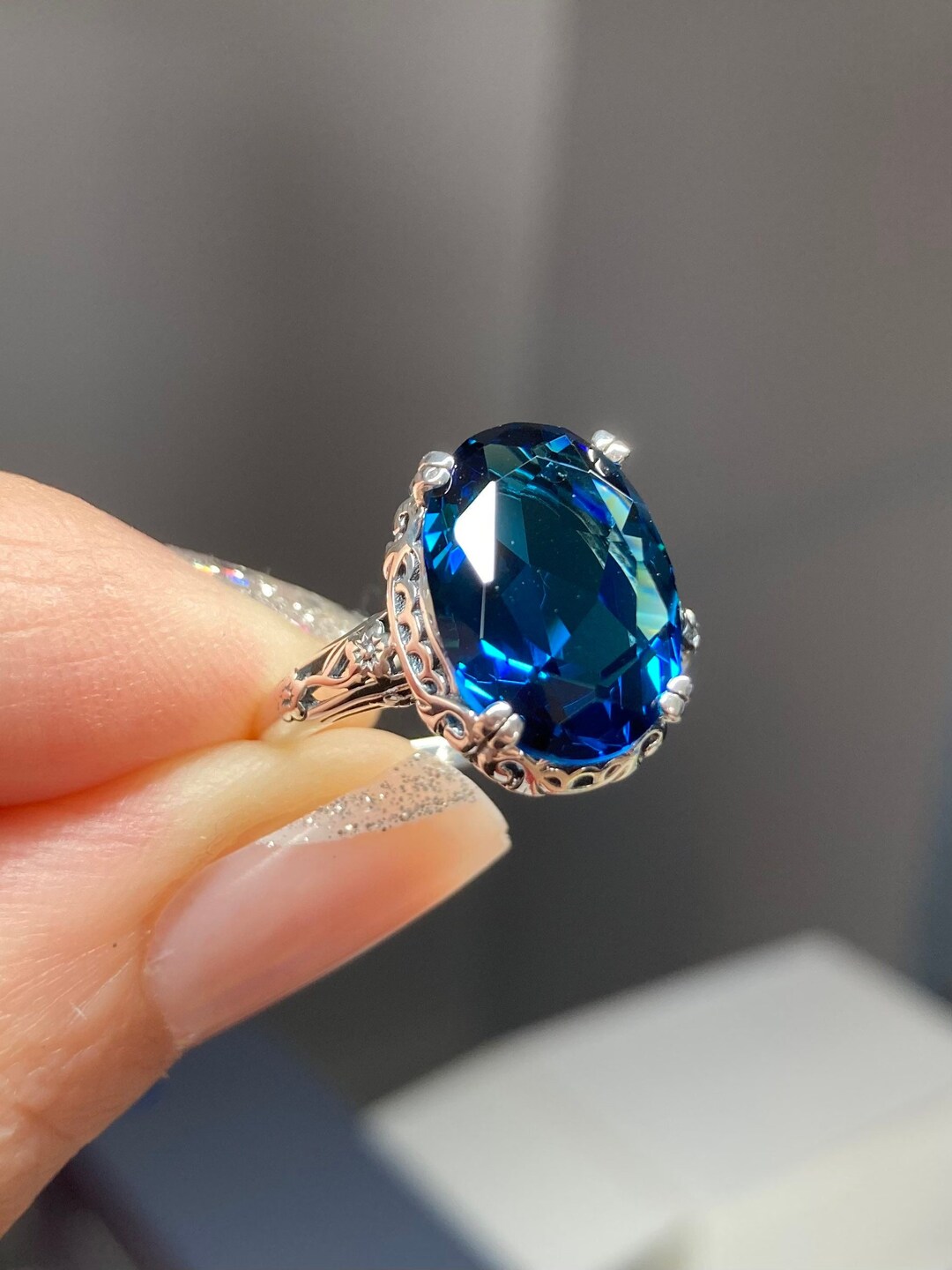 London Blue Ring/ Sterling Silver/ 7ct Oval Sim or Natural Topaz ...