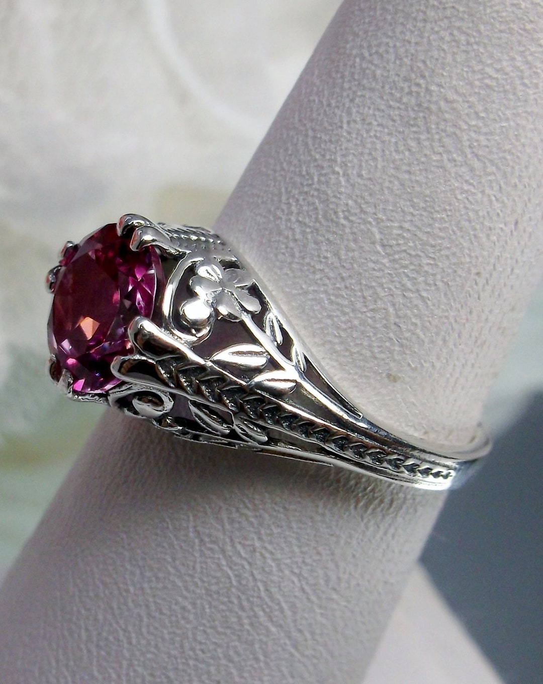 Natural Pink Topaz Ring/ Solid Sterling Silver/ Round Pink - Etsy
