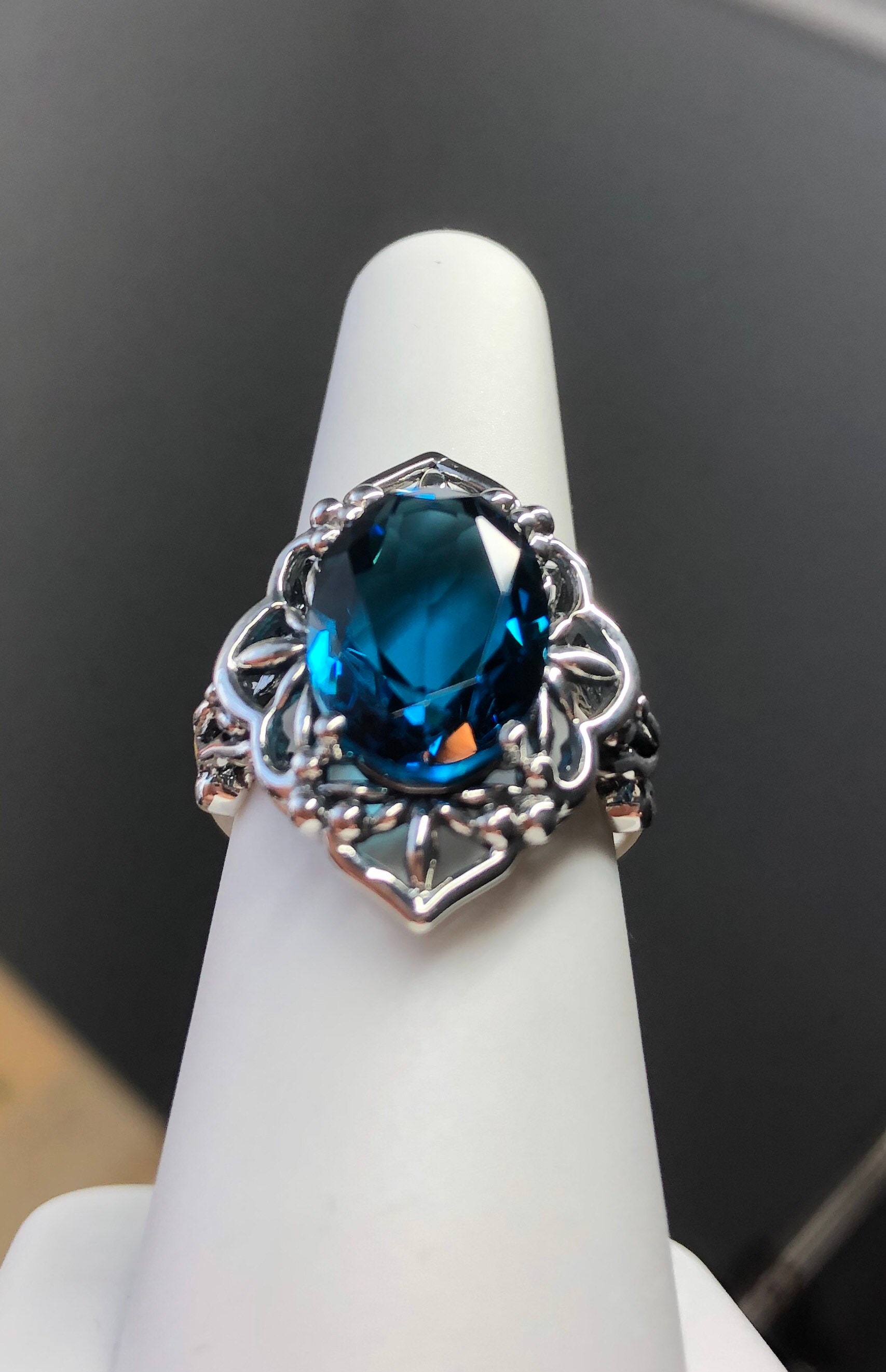 London Blue Gemstone Ring/ Sterling Silver/ 6ct Oval Simulated or ...