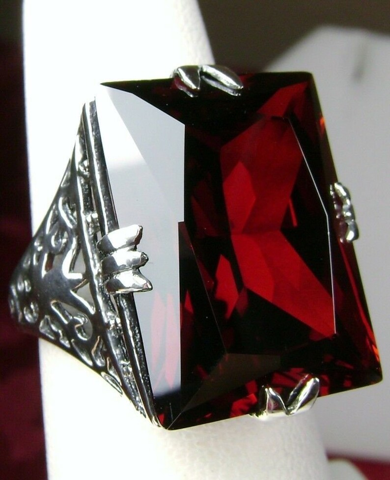 Garnet Ring/ Solid Sterling Silver/ 30ct Rectangle Huge Red - Etsy