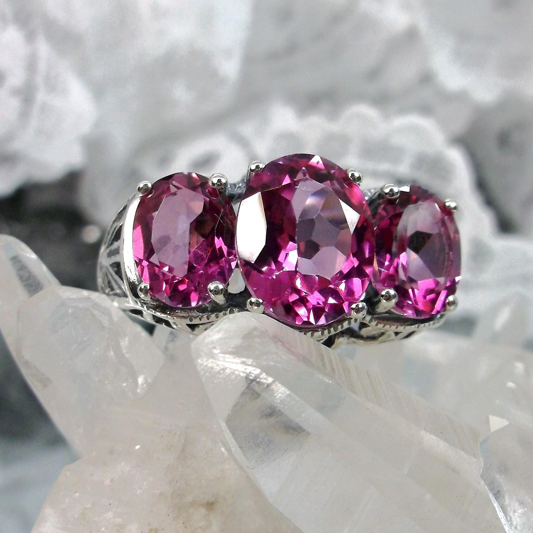 Natural Pink Topaz Ring/ Solid Sterling Silver/ 4.95ctw Oval Cut ...