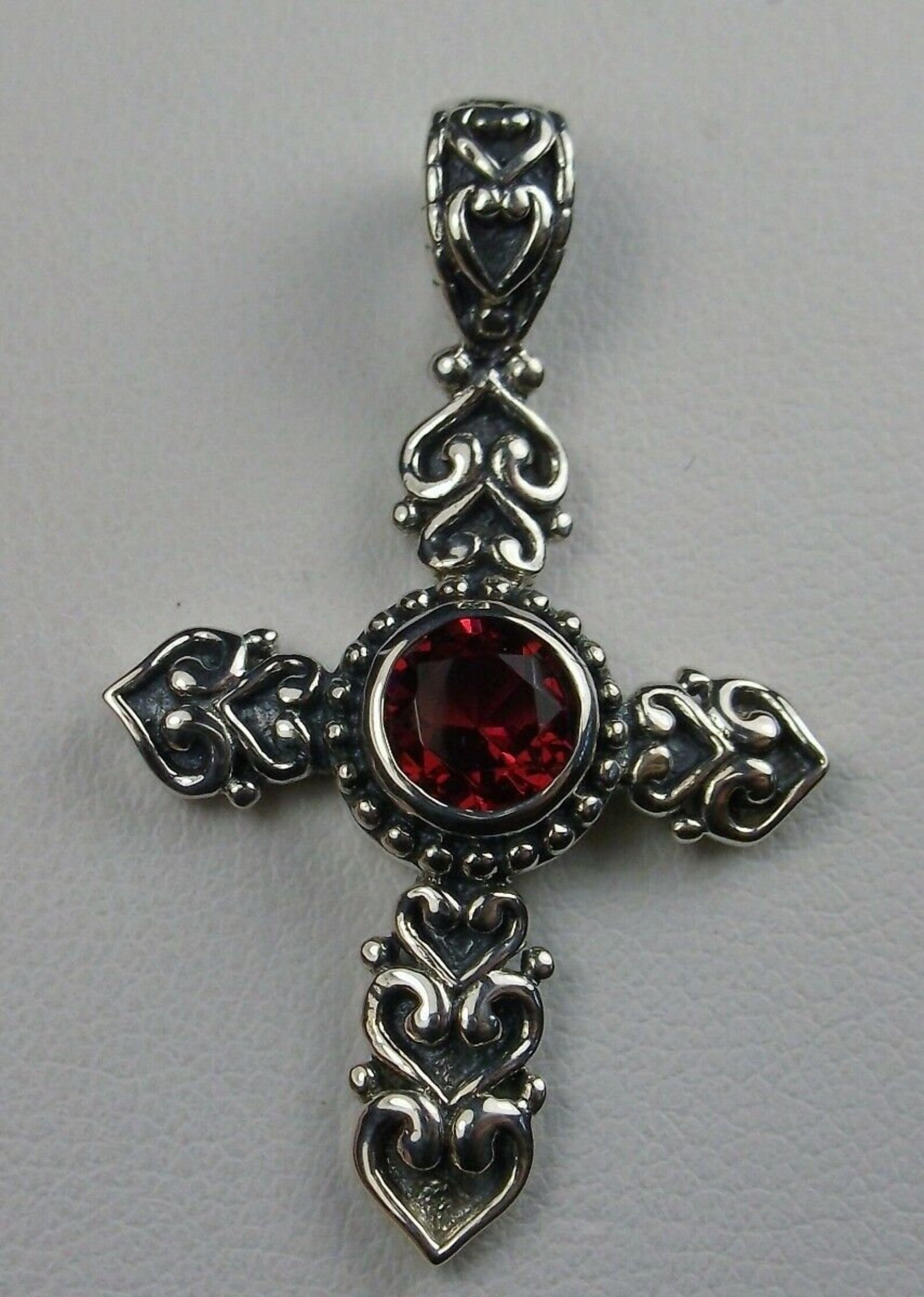 Ruby Cross Pendant/ Solid Sterling Silver/ Simulated Red Ruby | Etsy