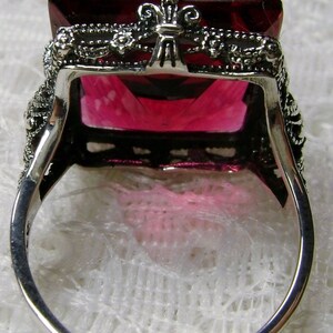 Red Ruby Ring/ Solid Sterling Silver/ Square 12ct Simulated Red Ruby Victorian Floral Filigree ...