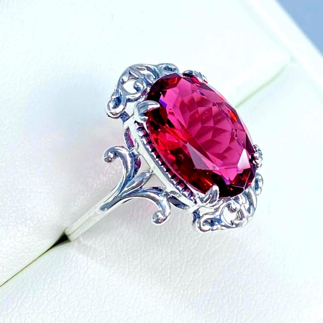 Red Ruby Ring Sterling Silver/ 5ct Oval Cut Simulated or Lab Red Ruby ...