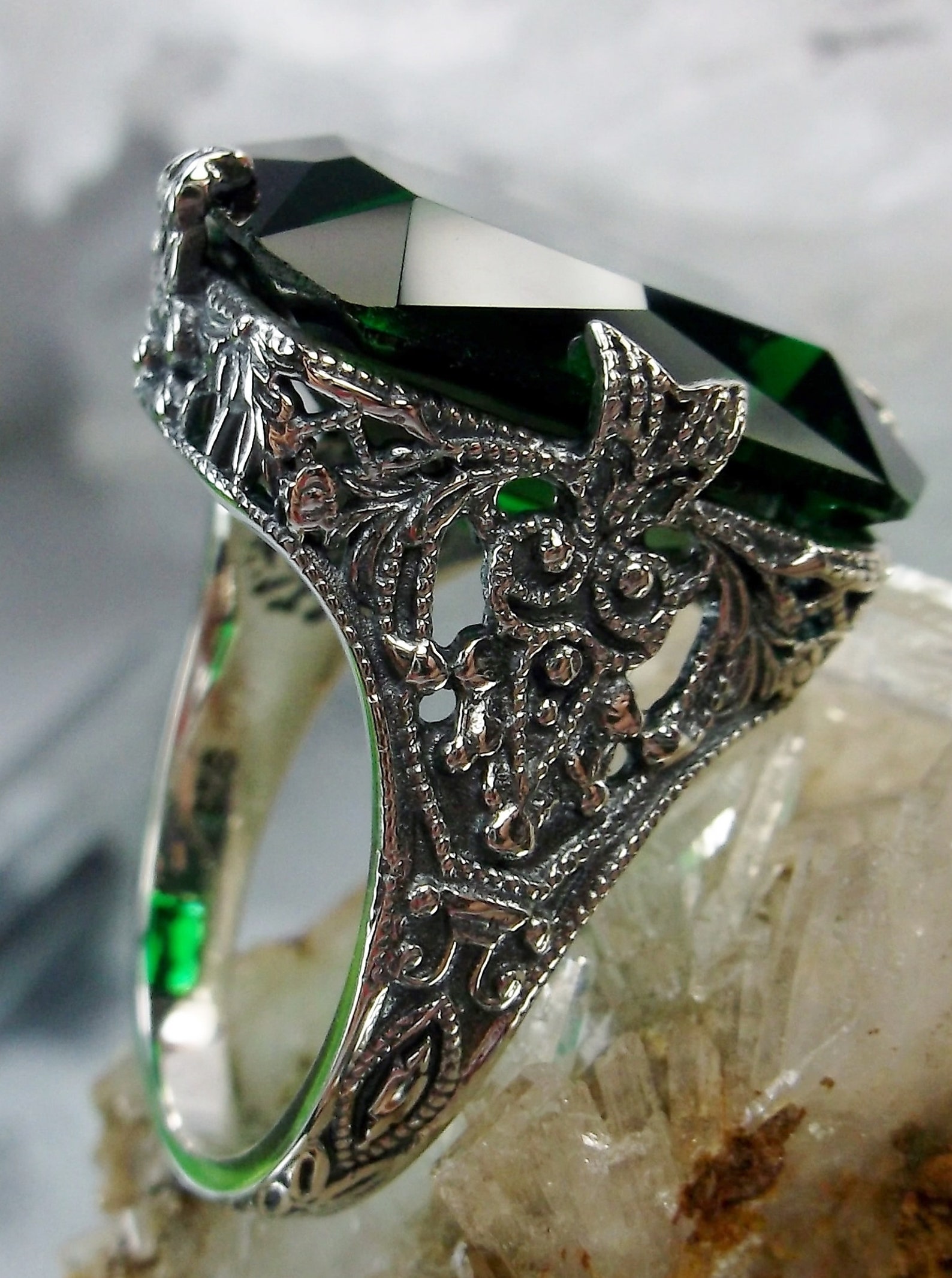 Emerald Ring/ Solid Sterling Silver/ 12ct Simulated Green | Etsy