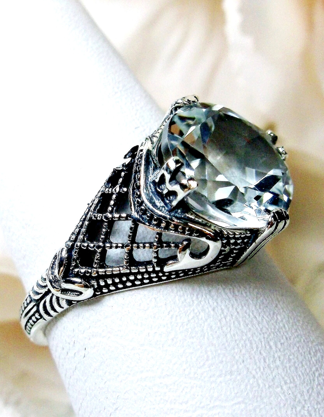 Natural White Topaz Ring/ 925 Sterling Silver/ 3ct Round Cut Natural ...