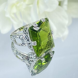 Peridot Ring | 925 Sterling Silver | Big 30ct Rectangle Simulated Green ...