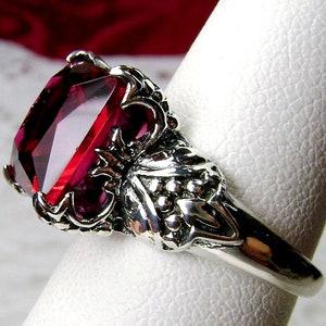 Ruby Ring/ Solid Sterling Silver/ 3ct Square Simulated Red Ruby Gothic Filigree, Vintage Revival ...
