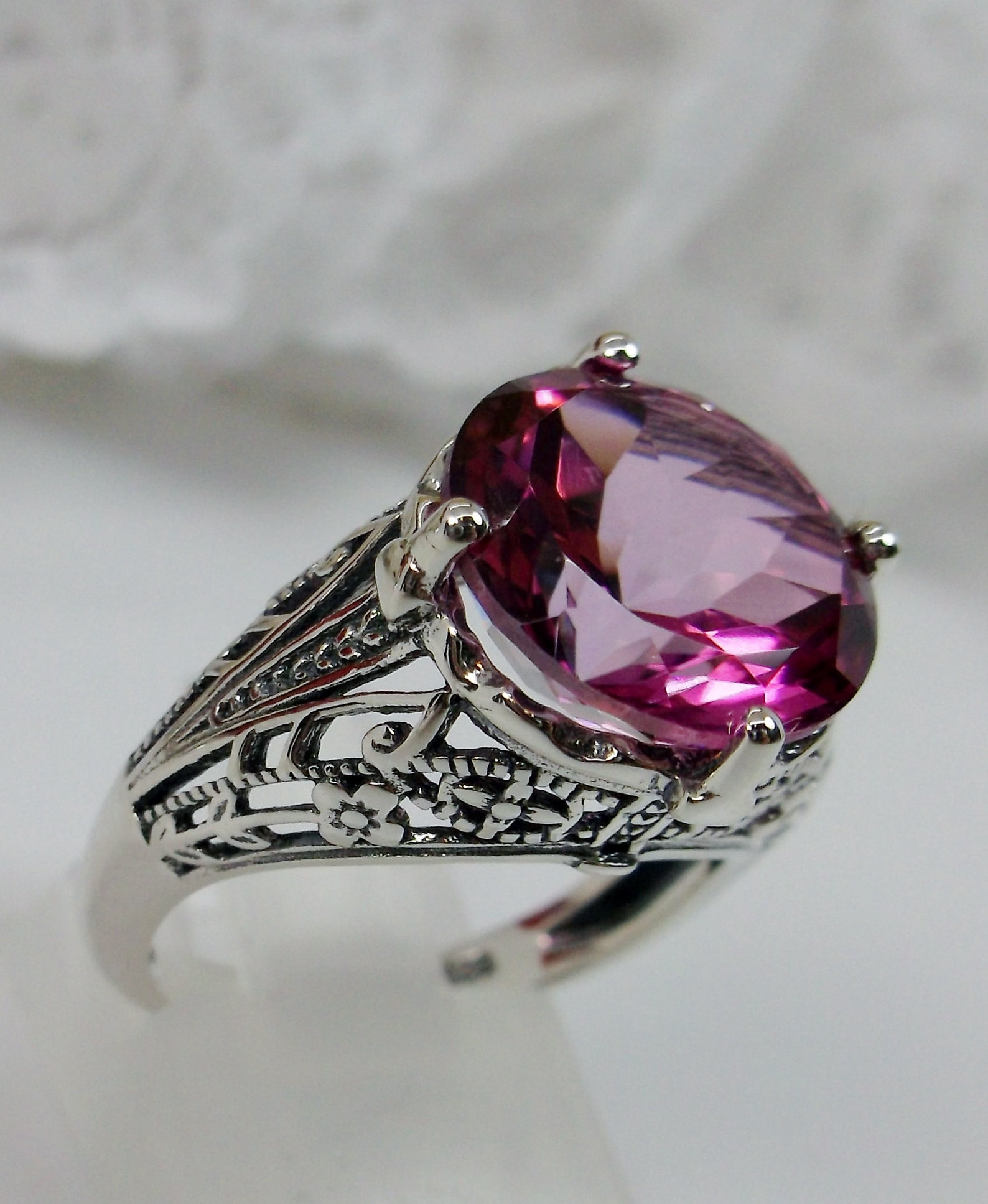 Natural Pink Topaz Ring/ Solid Sterling Silver/ 7.55ct Round Cut ...