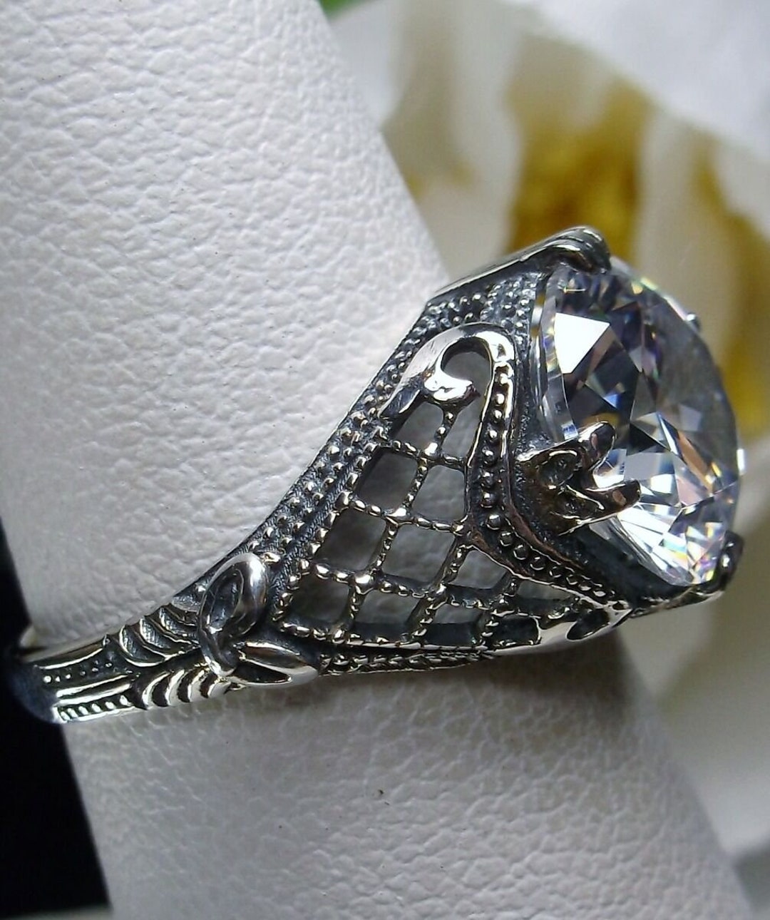 White Gemstone Ring/ Sterling Silver/ Round Cut White CZ or Natural ...