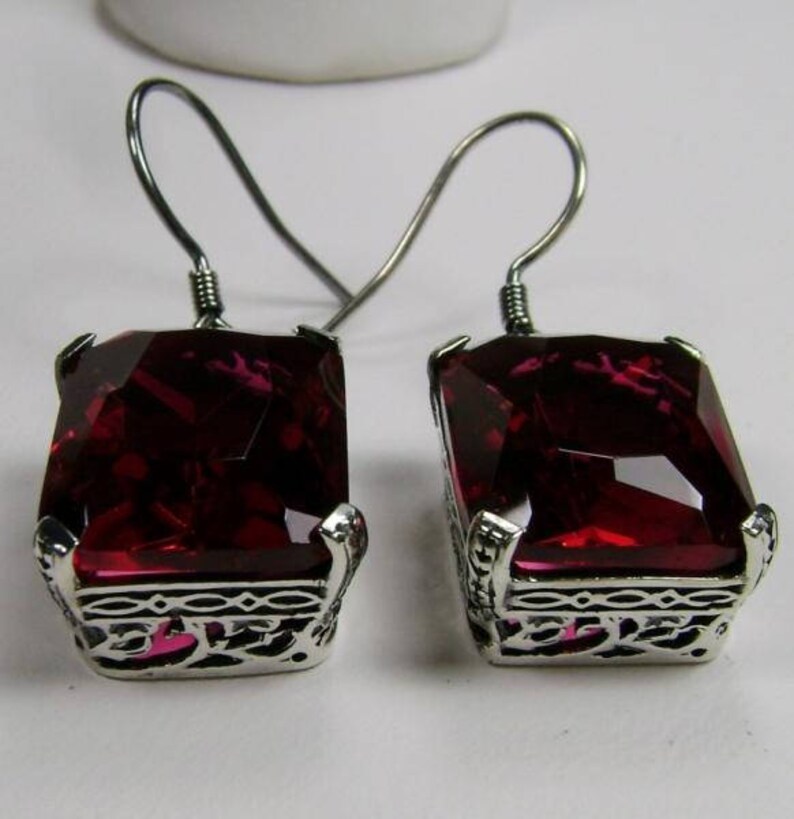 Red Ruby Earrings/ Solid Sterling Silver/ Art Deco Simulated - Etsy
