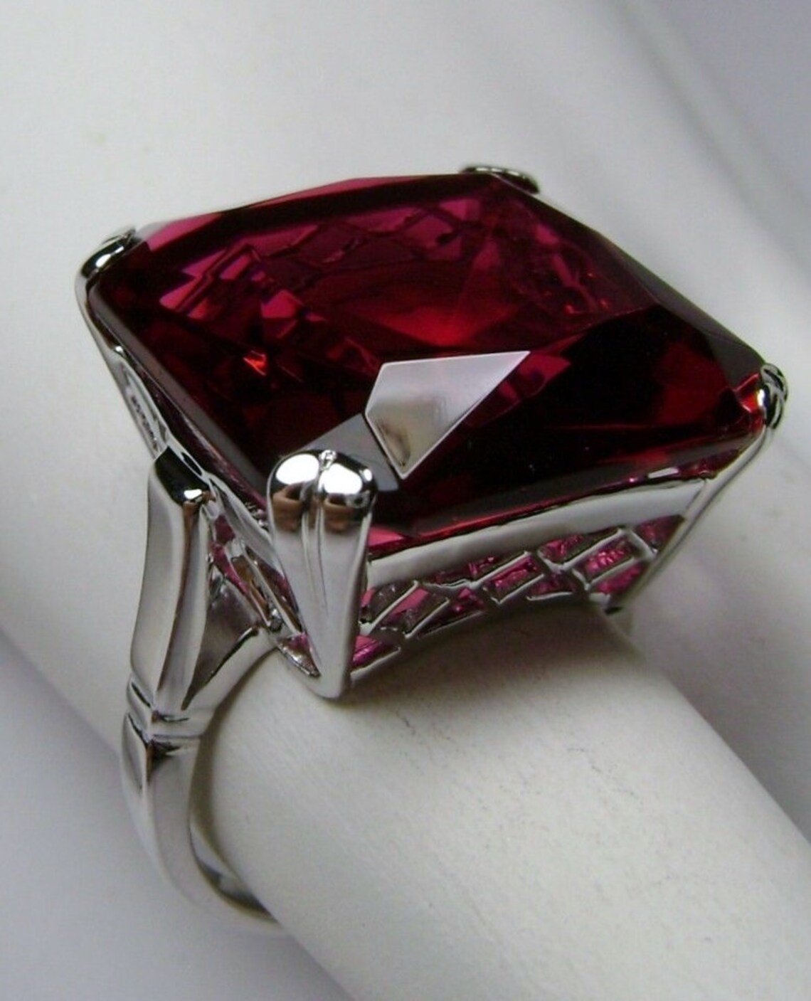 Ruby Ring/ Sterling Silver/ 20ct Big Huge Square Cut Simulated - Etsy
