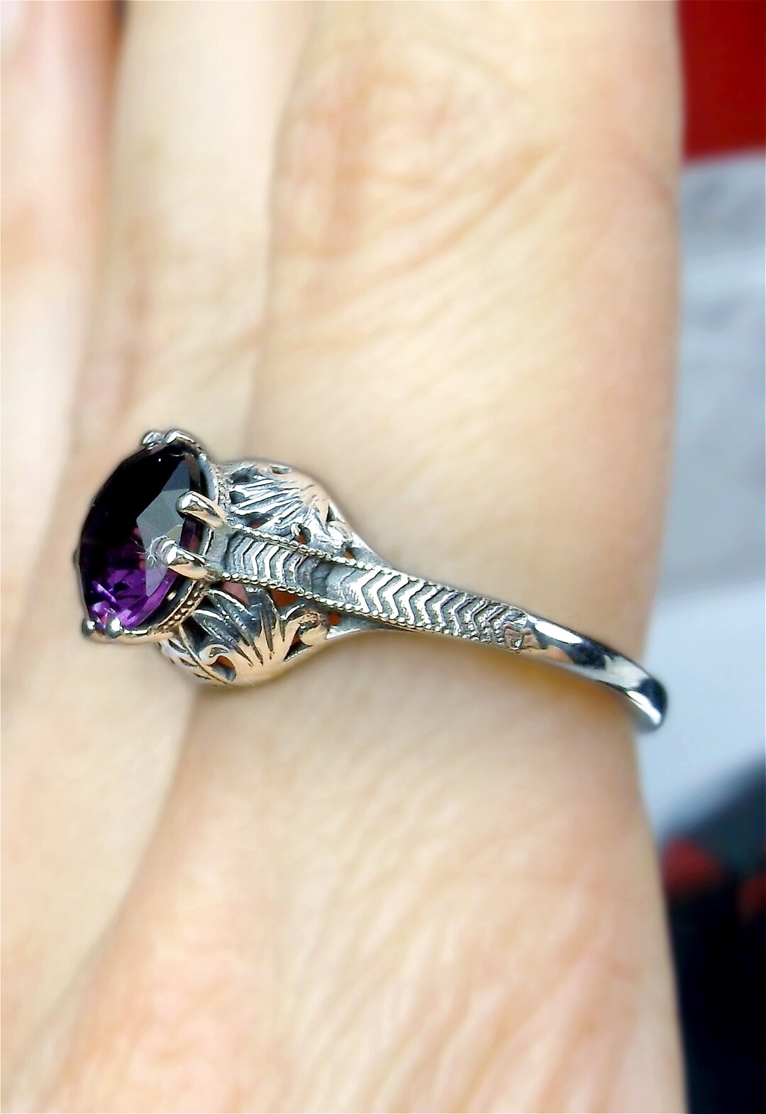 Natural Amethyst Ring/ Solid Sterling Silver/ Purple Amethyst Victorian ...