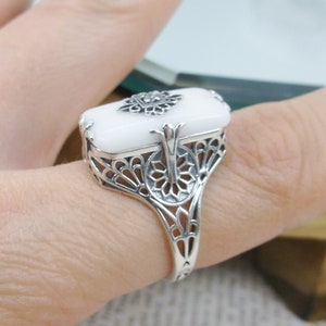 White Inset Stone Ring Sterling Silver/ Embellished Gem & CZ ...