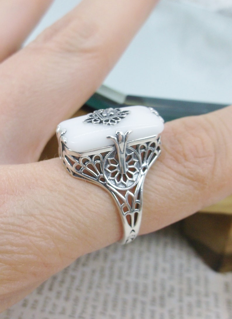 White Inset Stone Ring/ Sterling Silver/ Embellished Gem & CZ - Etsy