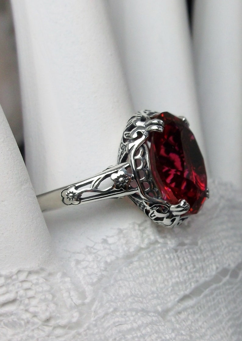 Ruby Ring/ Sterling Silver/ 5ct Simulated Ruby Silver Floral - Etsy