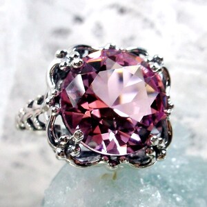 Pink Topaz Ring • Sterling Silver • 6ct Round Simulated or Natural Gem ...