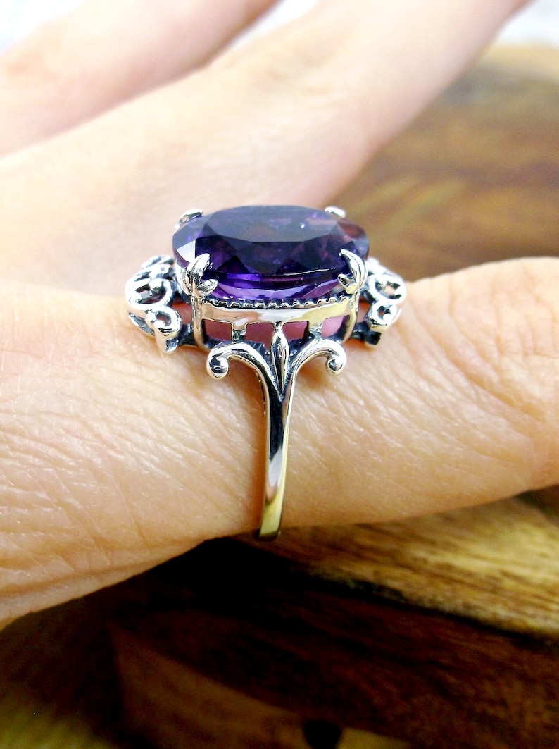 Natural Amethyst Ring/ Sterling Silver/ 5ct Oval Cut Natural Purple ...