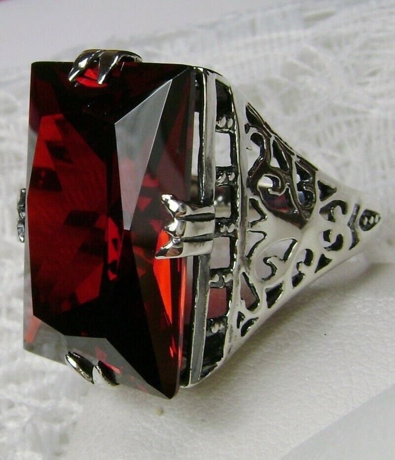 Garnet Ring/ Solid Sterling Silver/ 30ct Rectangle Huge Red | Etsy
