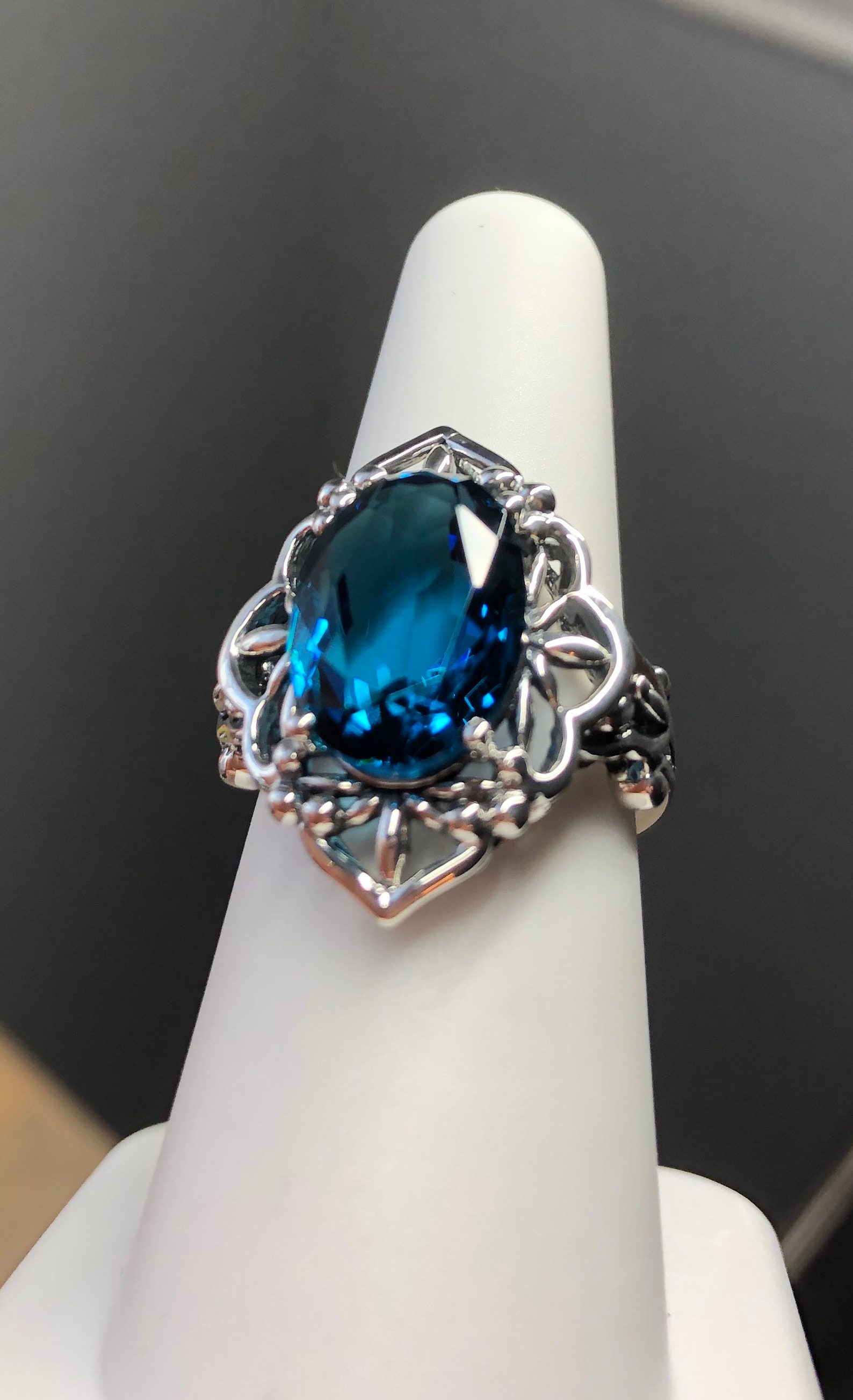 London Blue Gemstone Ring/ Sterling Silver/ 6ct Oval Simulated or ...