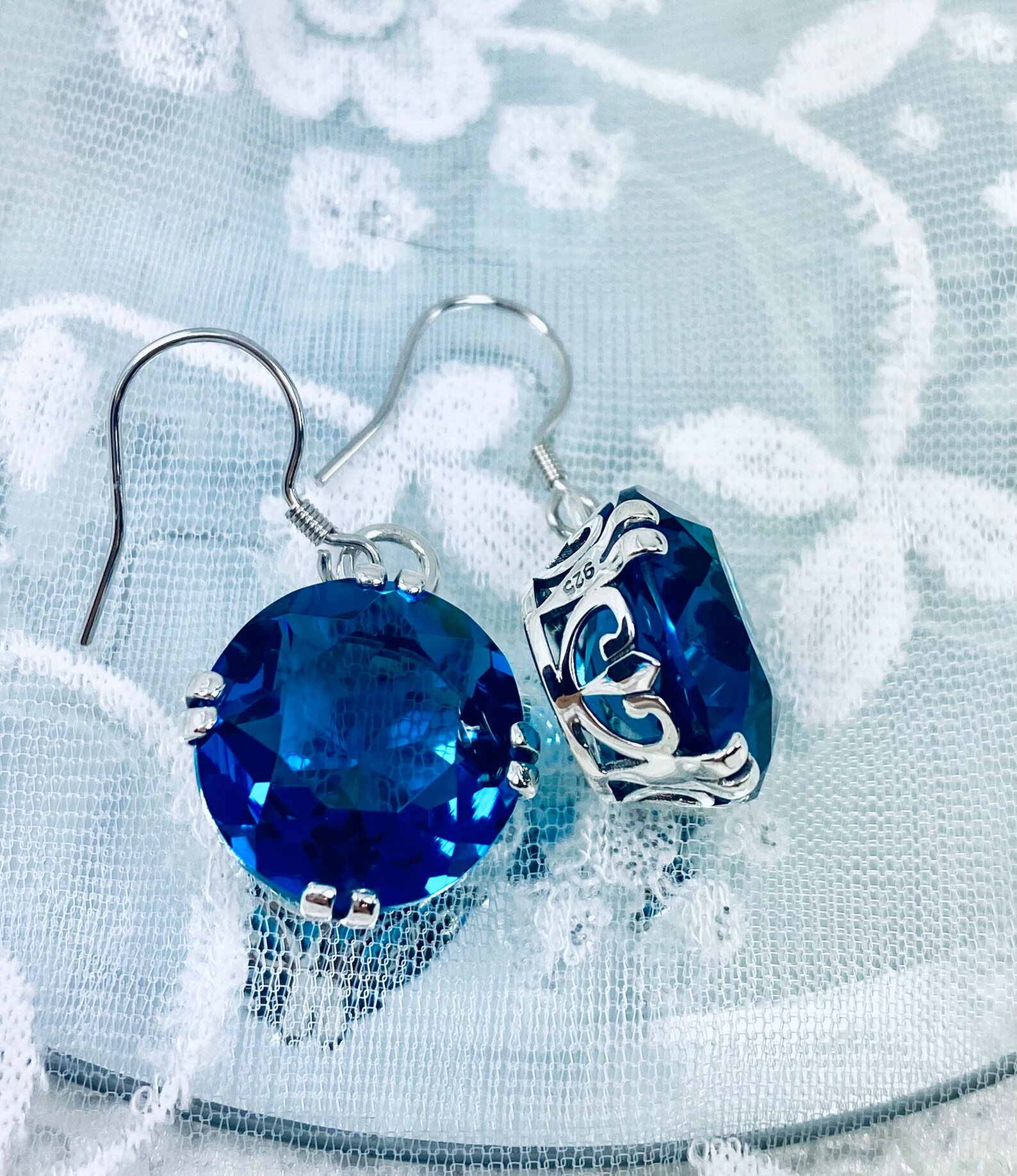 London Blue Earrings 925 Sterling Silver/ 22ctw Round Simulated Deep ...