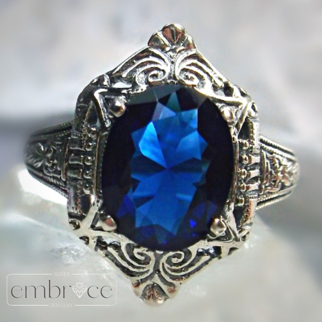 Sapphire Ring | 925 Sterling Silver | Oval Simulated Blue Sapphire ...