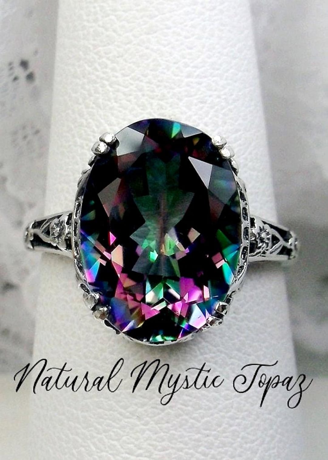 Natural Mystic Topaz Ring Sterling Silver/ 6ct Rainbow Mystic Genuine ...