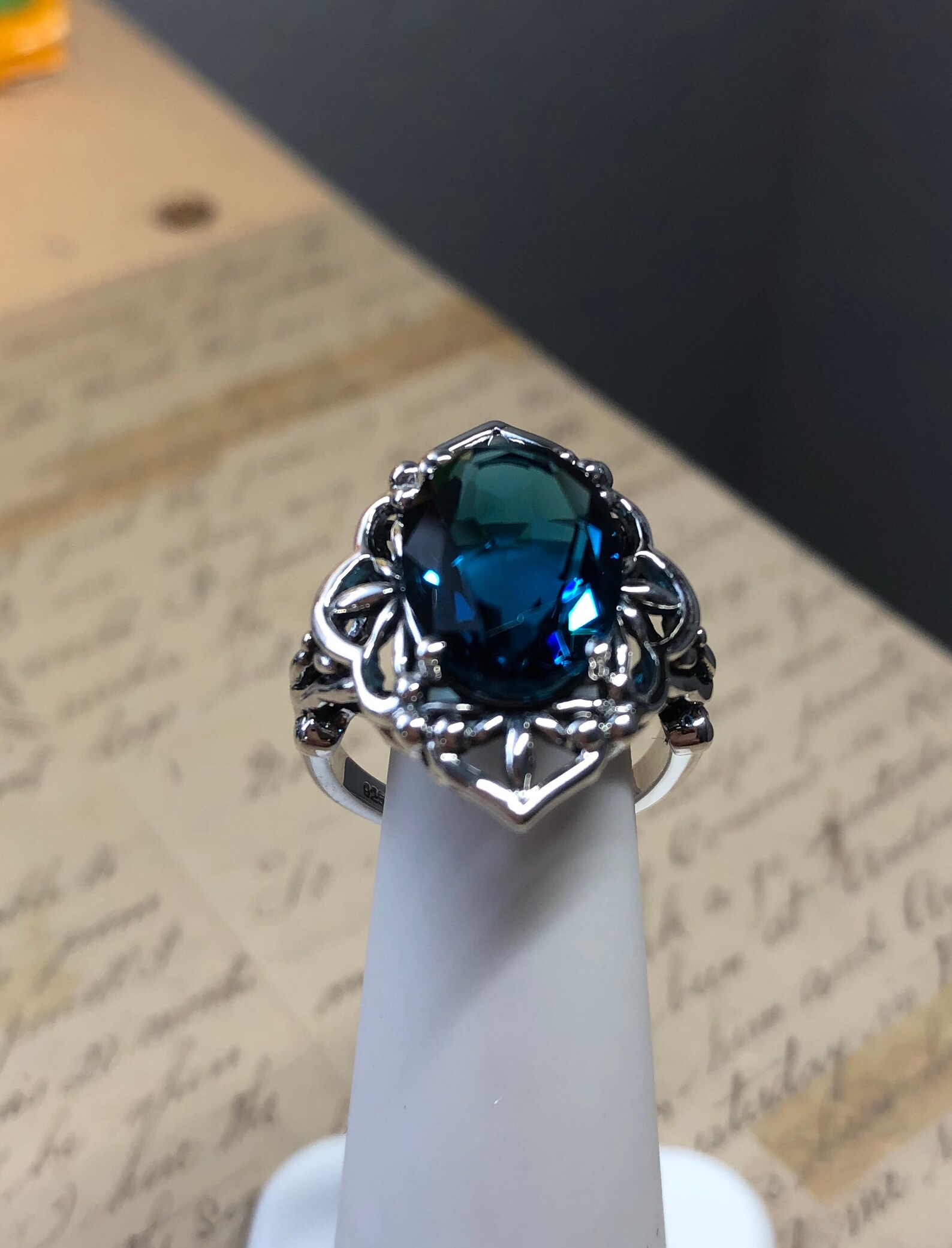 London Blue Gemstone Ring/ Sterling Silver/ 6ct Oval Simulated or ...