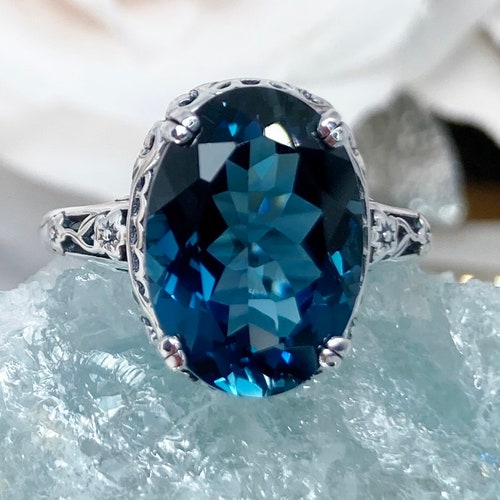 Vintage Sterling Silver London Blue Topaz Filigree Ring Size 8 - Etsy