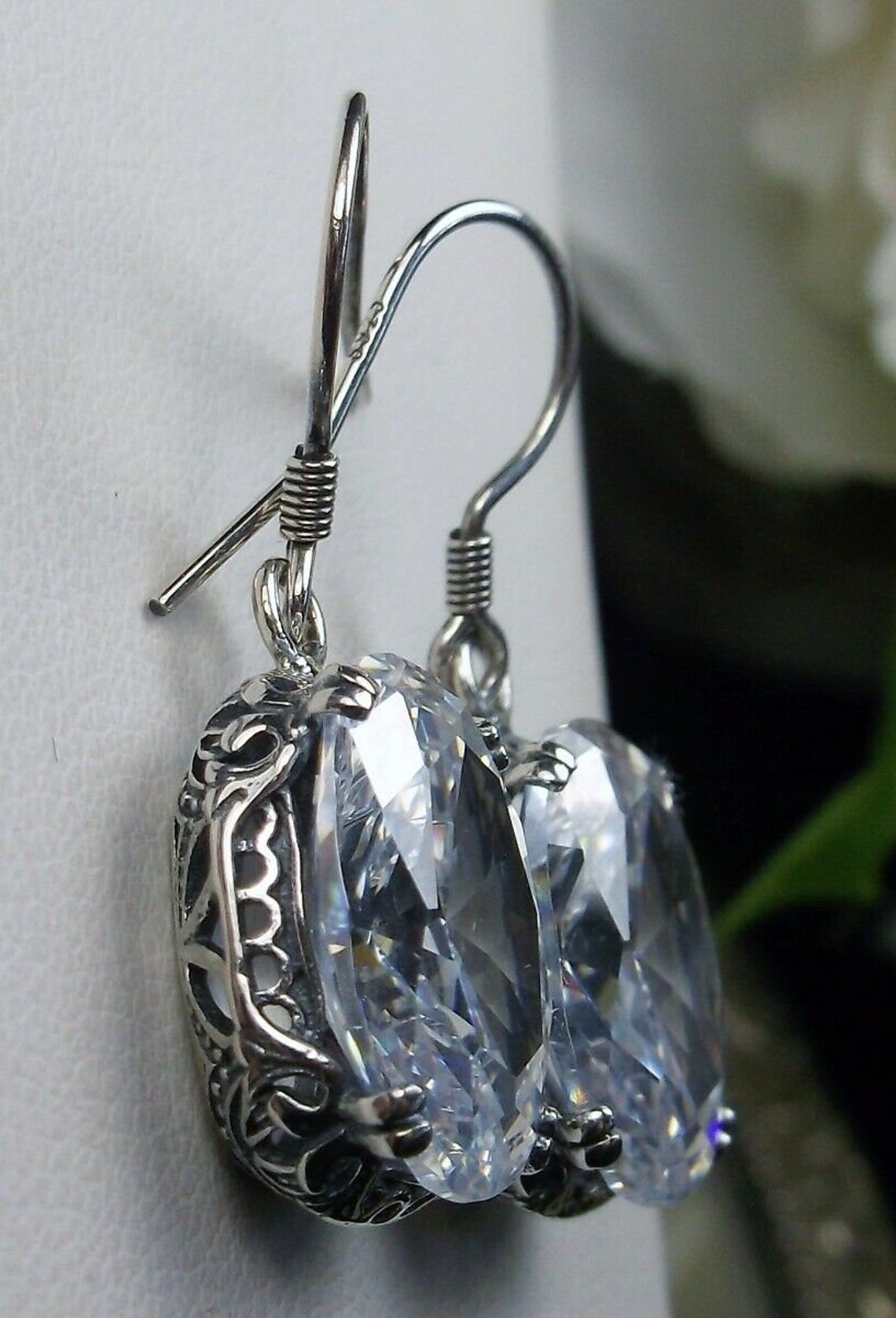 White CZ Earrings/ Sterling Silver/ Oval White Cubic Zirconia - Etsy