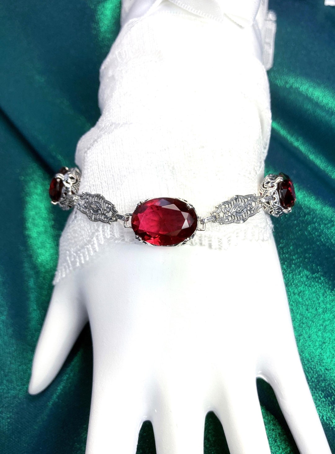 Ruby Red Bracelet • 925 Sterling Silver • Oval Simulated Gem ...