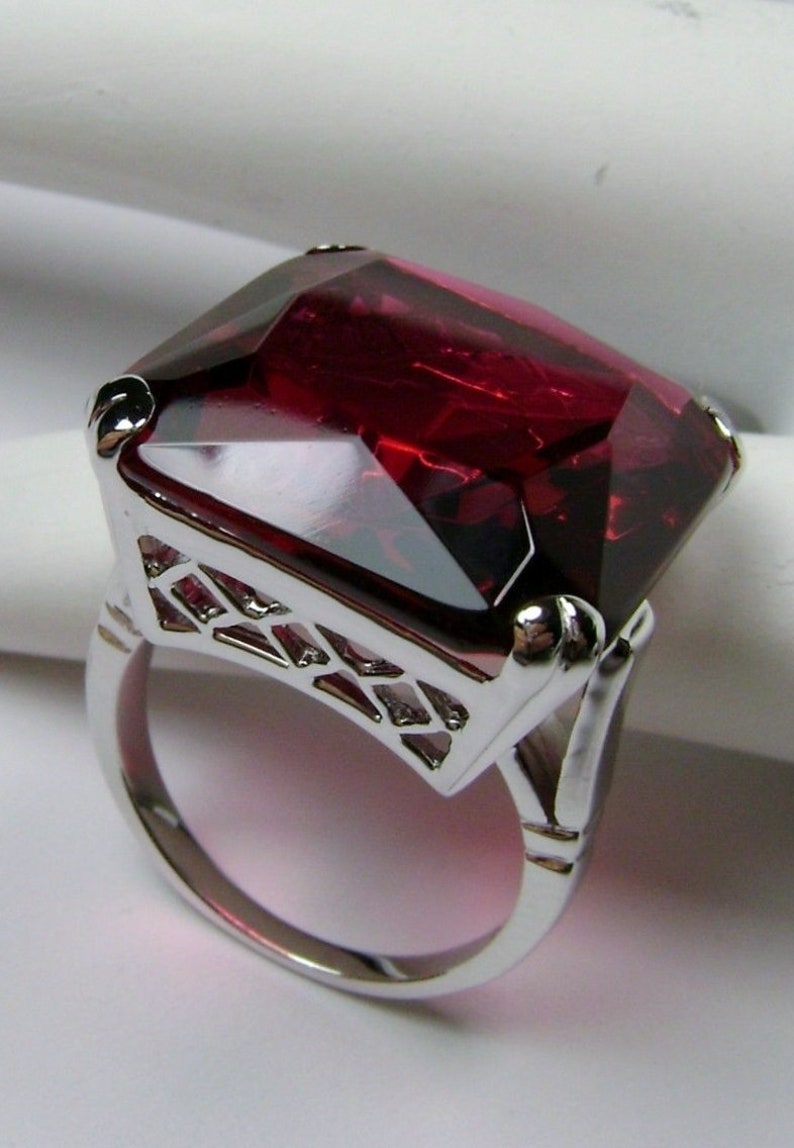 Ruby Ring/ Sterling Silver/ 20ct Big Huge Square Cut Simulated - Etsy