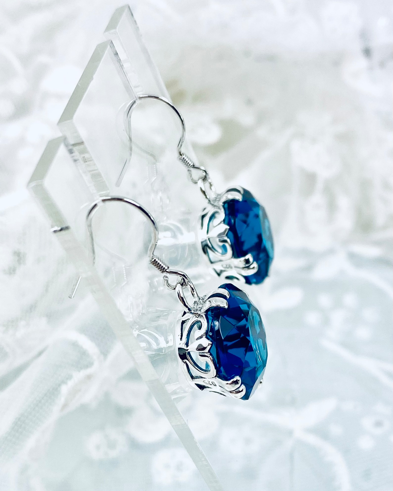 London Blue Earrings 925 Sterling Silver/ 22ctw Round Simulated Deep ...