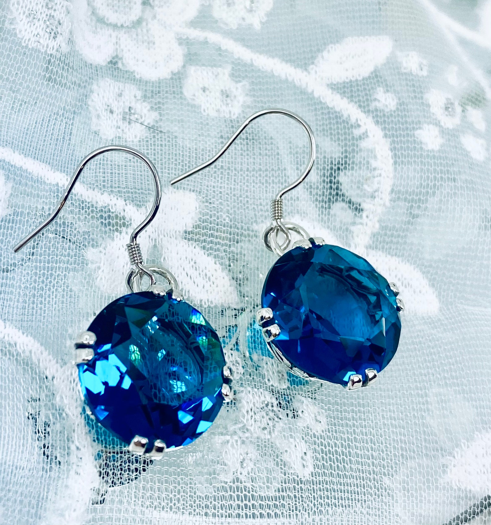 London Blue Earrings 925 Sterling Silver/ 22ctw Round Simulated Deep ...